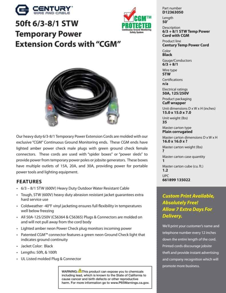 Custom Printed Temporary Power Cords - NIS Tools